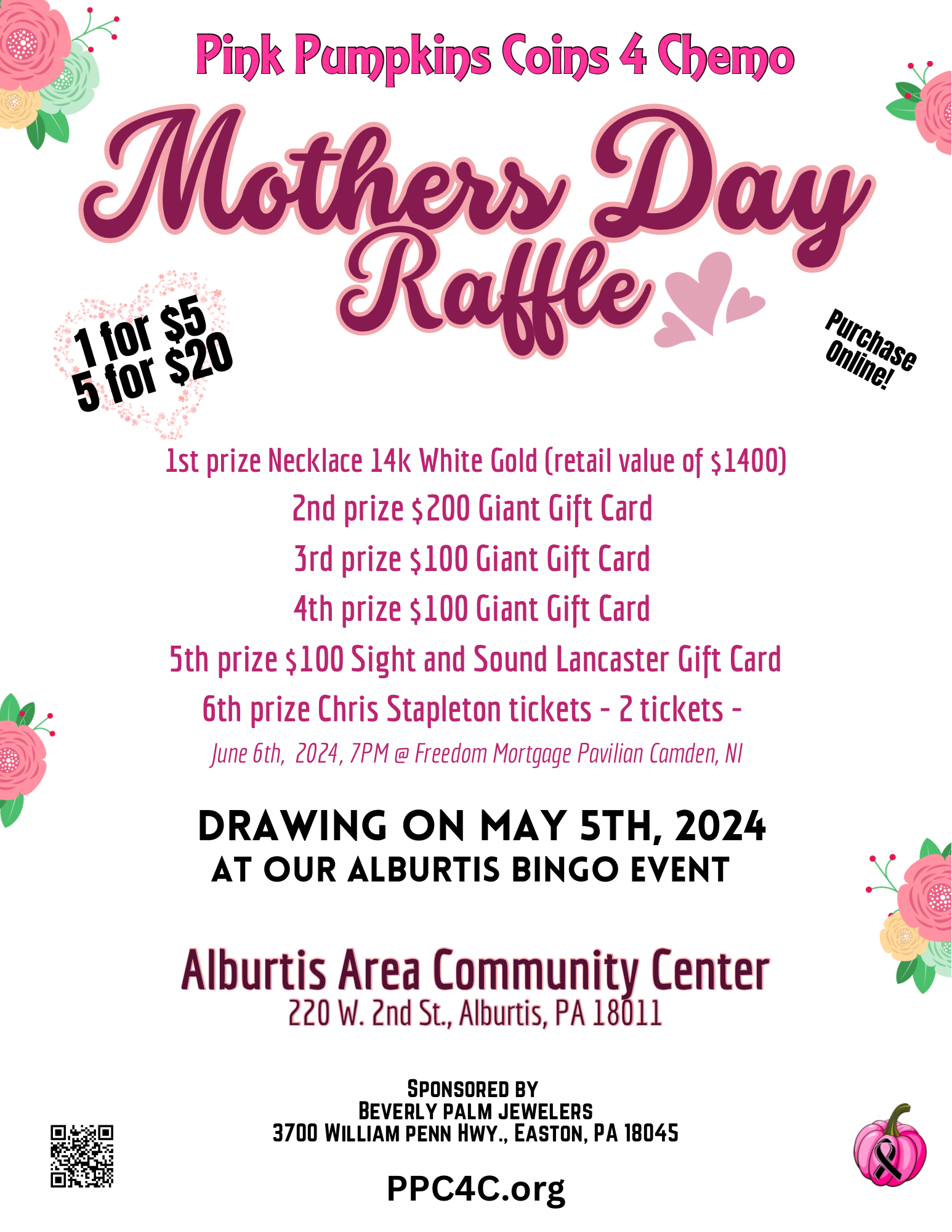 Bingo and Mother’s Day Raffle - Pink Pumpkins: Coins 4 Chemo